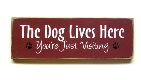 The Dog Lives Here, Wooden Sign – Woodticks Wood'n Signs